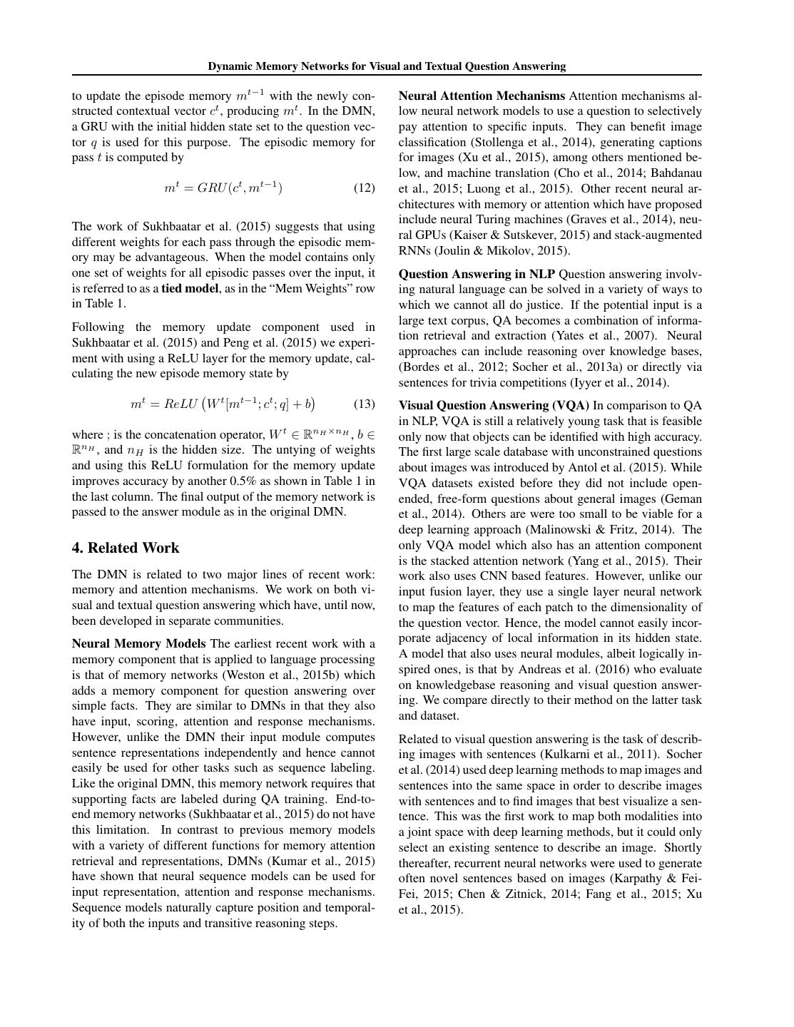 Dynamic Memory Networks for Visual and Textual Question Answering