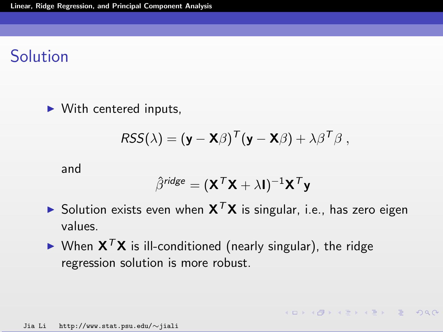 linear,ridge regression, and principal component analysis